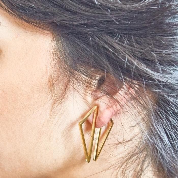 Double-Sided Gold Geometric Triangle Earrings | Admiral Row
